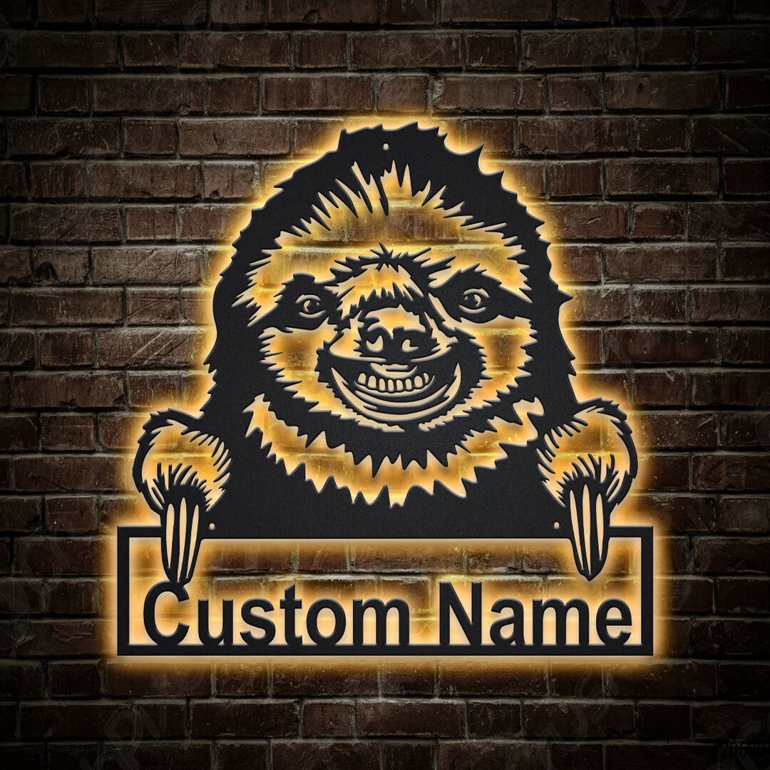 Sloth Smile Metal Wall Art LED Lights, Custom Sloth Metal Sign, Sloth ...