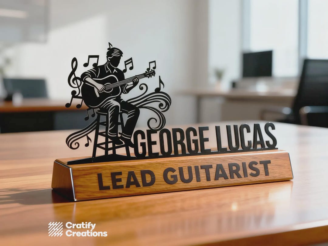 Personalized Guitar Desk Name Plate – Custom Music Teacher Office Sign ...