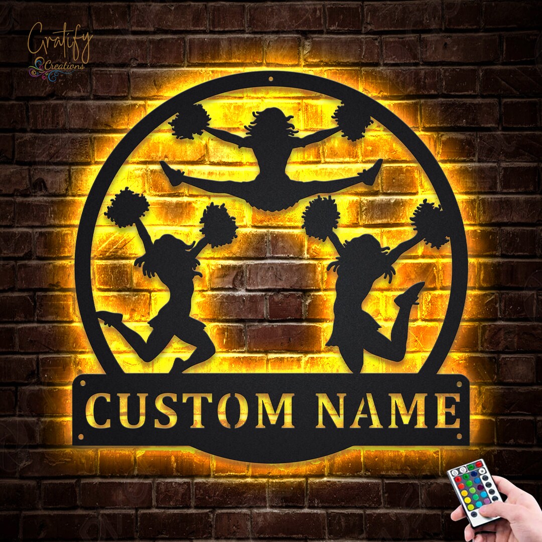 Cheerleader Metal Sign LED Lights V2, Custom Cheerleader Metal Sign ...