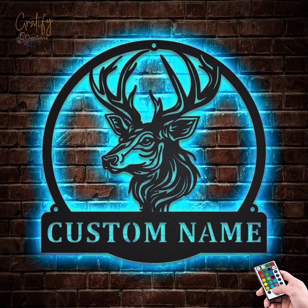 Custom Deer Hunting Monogram Metal Sign LED Lights,personalized Deer ...