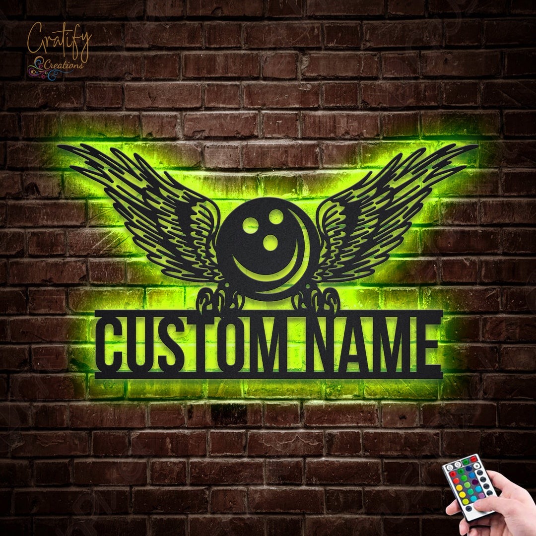 Bowling Metal Sign LED Lights V4, Custom Bowling Metal Wall Art ...