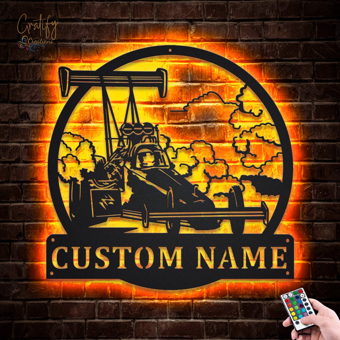 Top Fuel Dragster Metal Sign LED Lights, Custom Top Fuel Dragster Metal ...