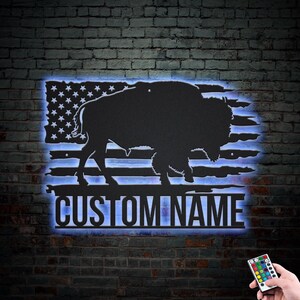 US Buffalo Metal Wall Art LED Lights V1, Custom Buffalo Animal Metal ...