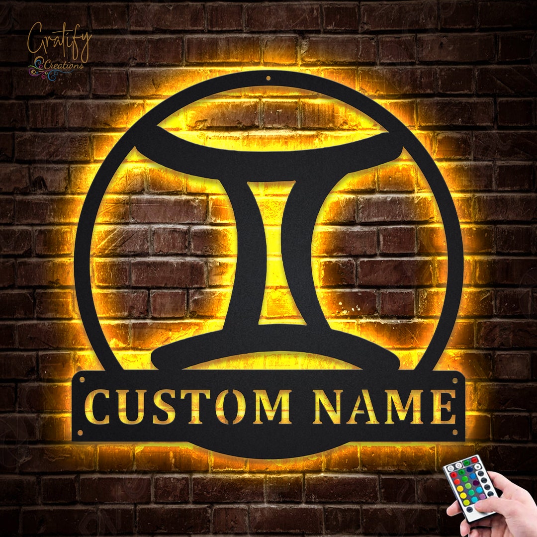 Gemini Zodiac Metal Sign LED Lights, Custom Gemini Zodiac Metal Sign ...