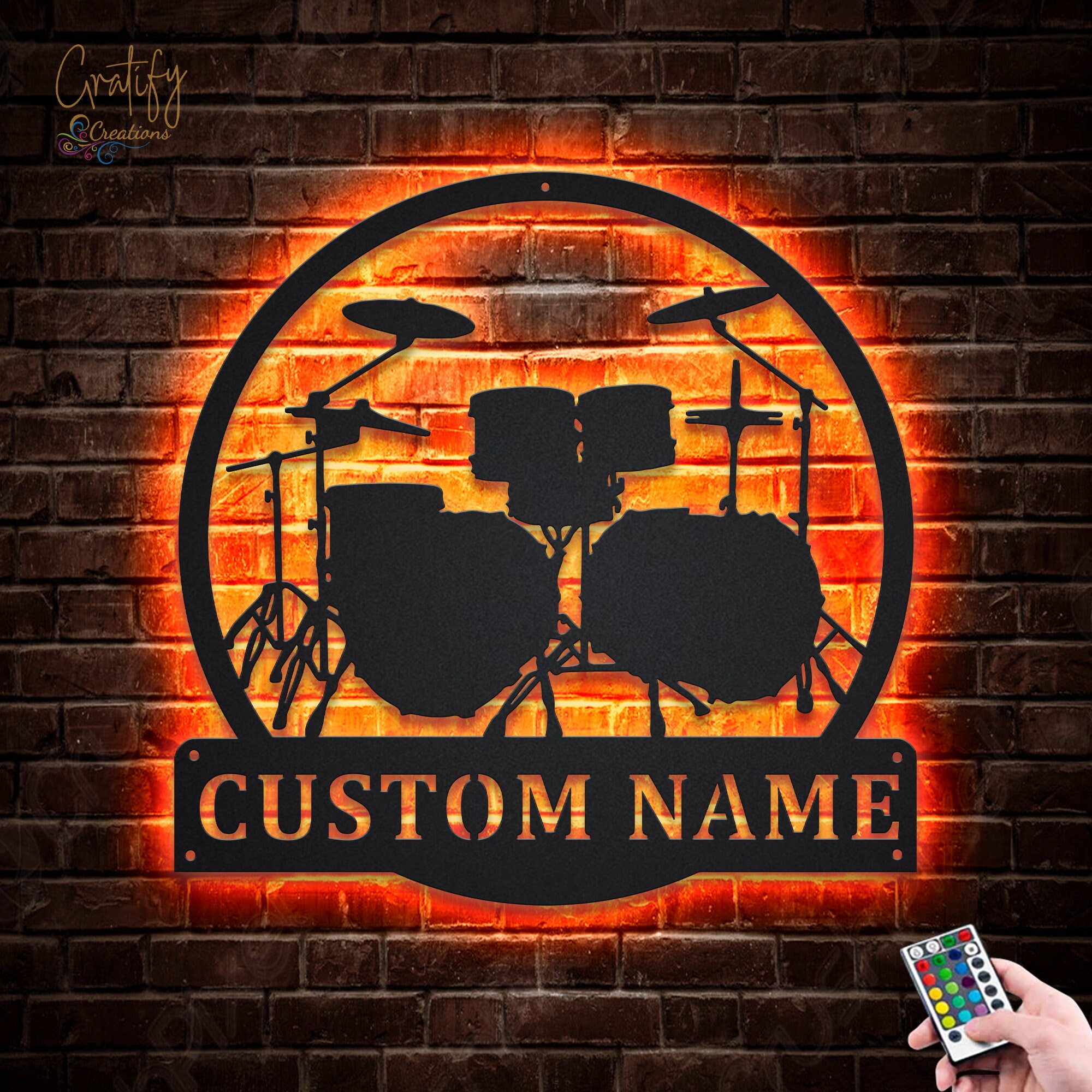 Drum Metal Wall Art With LED Lights V4, Custom Drummer Metal Signs ...