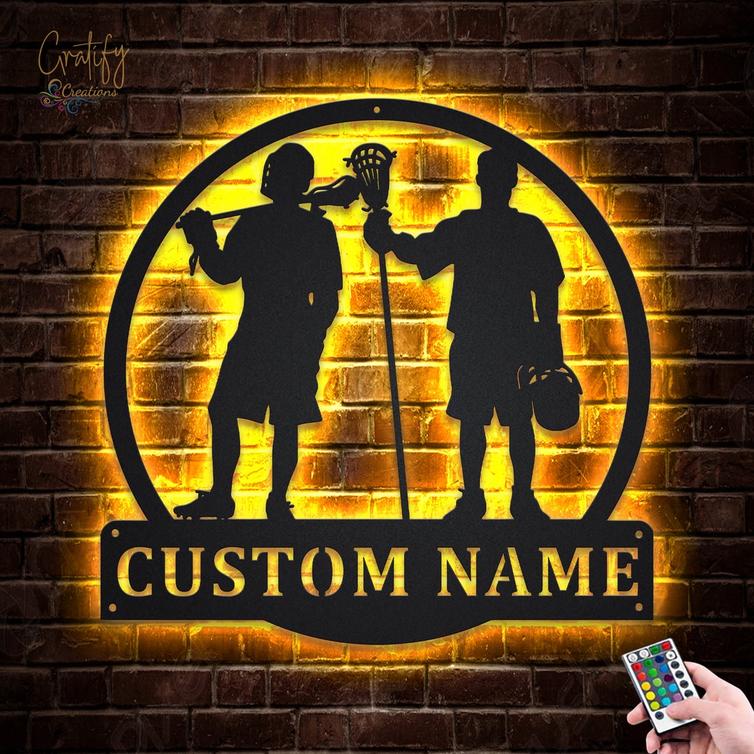 Lacrosse Players Metal Sign LED Lights V3, Custom Lacrosse Sport Metal ...