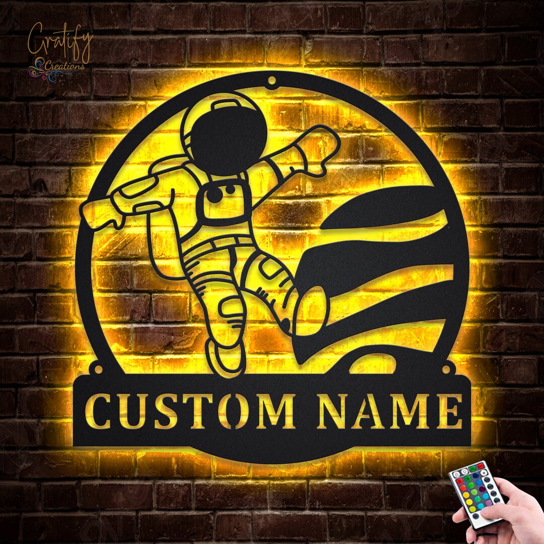 Planets Metal Sign LED Lights V1, Custom Astronaut Sign, Astronaut Neon ...