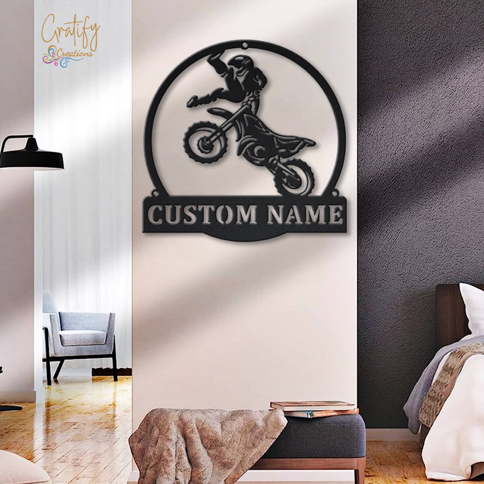 Motocross Rider Metal Wall Art With LED Lights V4, Custom Motocross ...