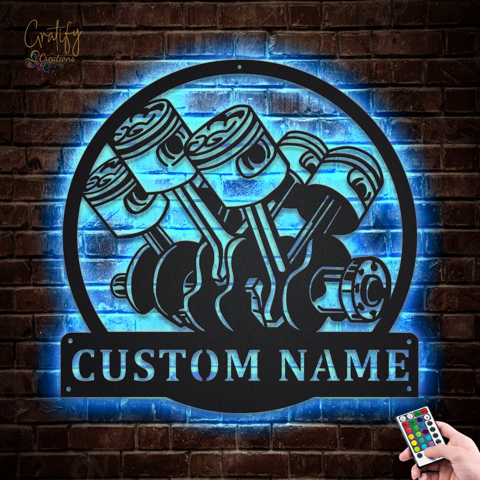 Engine Machine Metal Sign LED Lights V4, Custom Engine Machine Metal ...