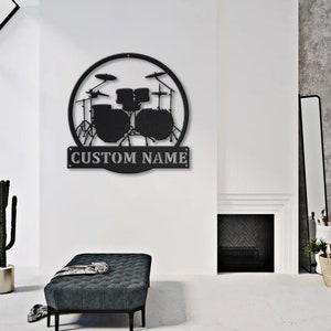 Drum Metal Wall Art With LED Lights V4, Custom Drummer Metal Signs ...