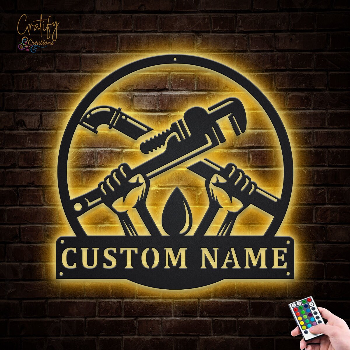 Plumbing Monogram Metal Wall Art LED Lights Custom Plumbing - Etsy