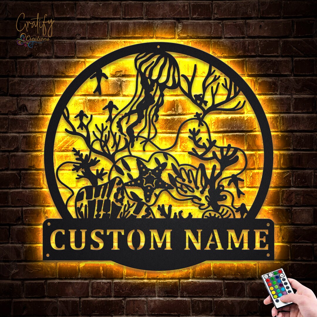 Under the Sea Metal Sign LED Lights V2, Custom Under the Sea Metal Sign ...