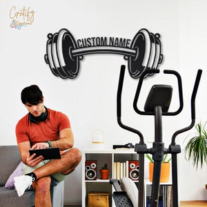 Dumbbell Fitness Metal Sign LED Lights V4, Custom Bodybuilder Metal ...