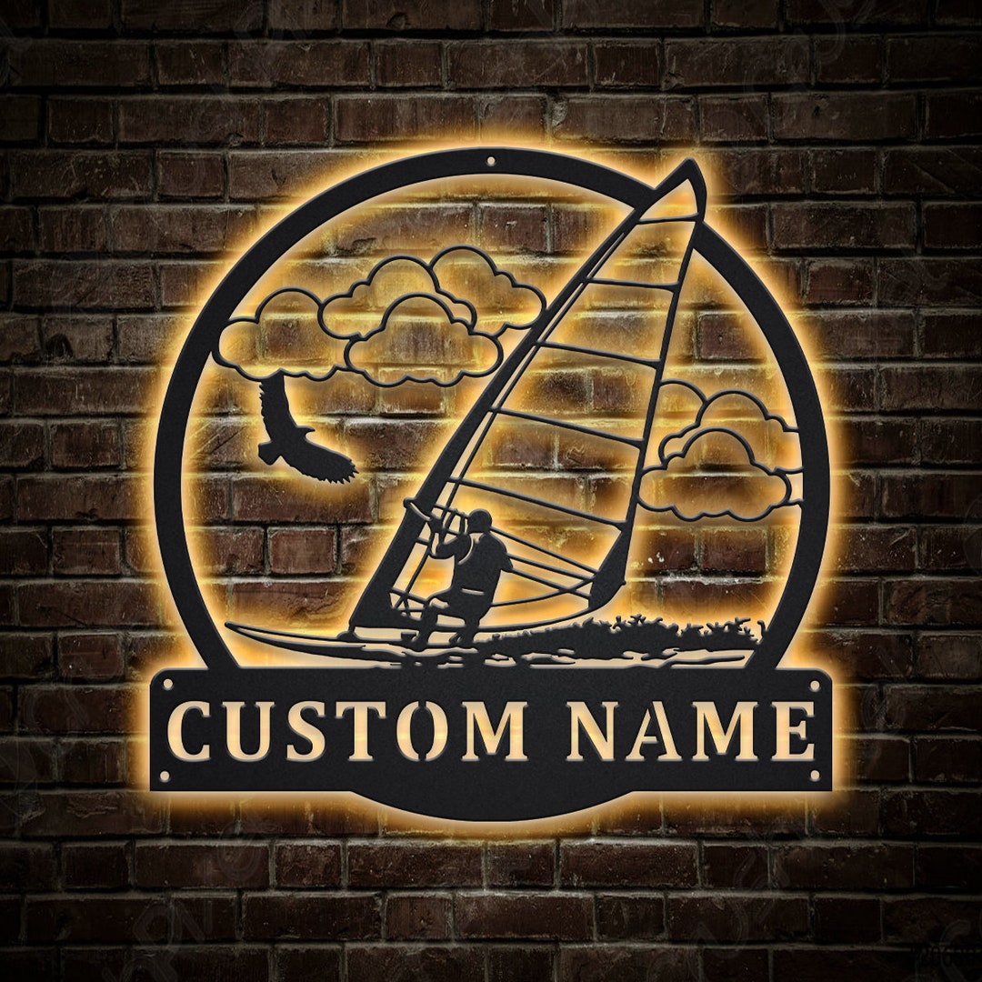 Personalized Land Windsurfing Metal Sign With LED Lights, Custom ...