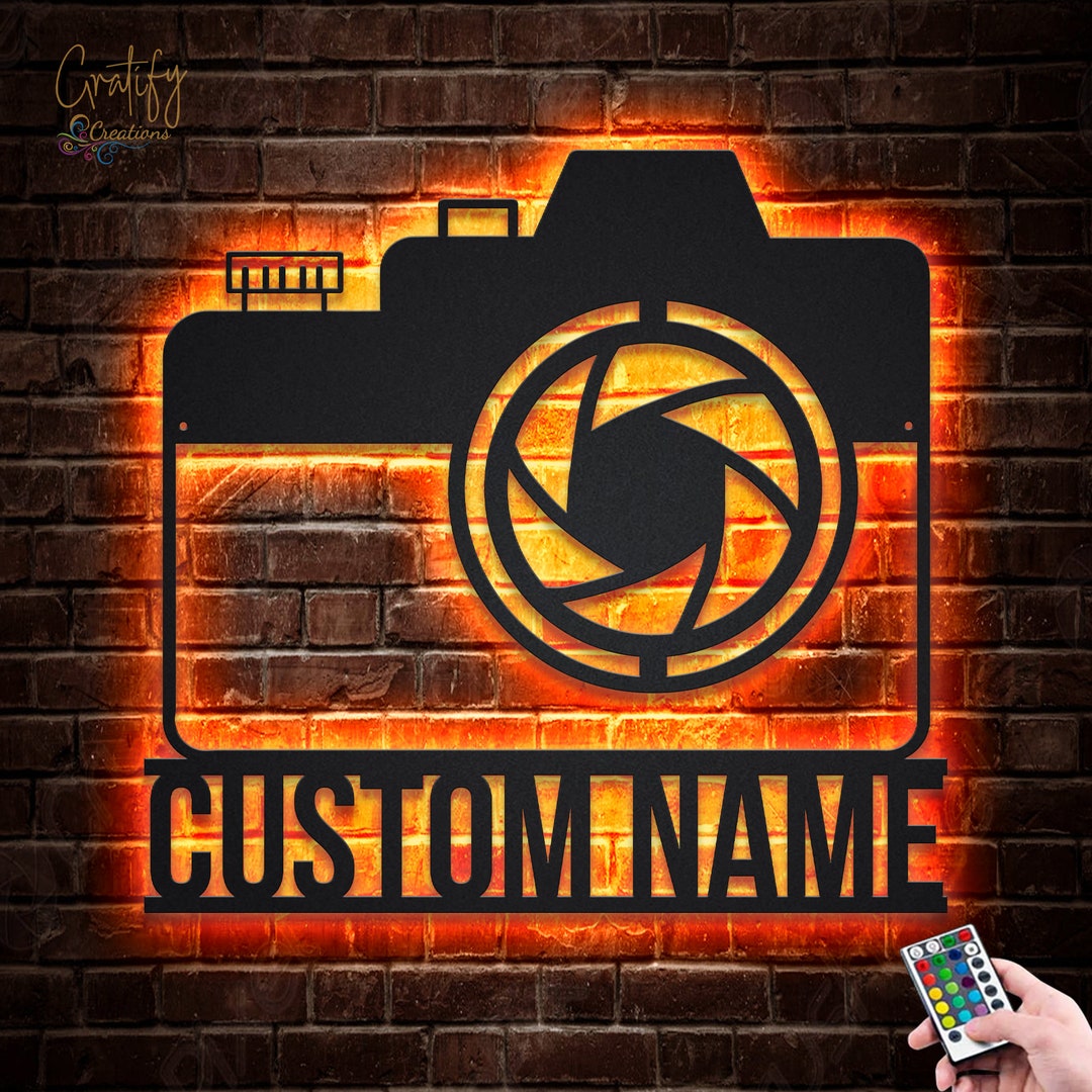 Camera Photography Metal Sign LED Lights V1, Custom Photographer Metal ...