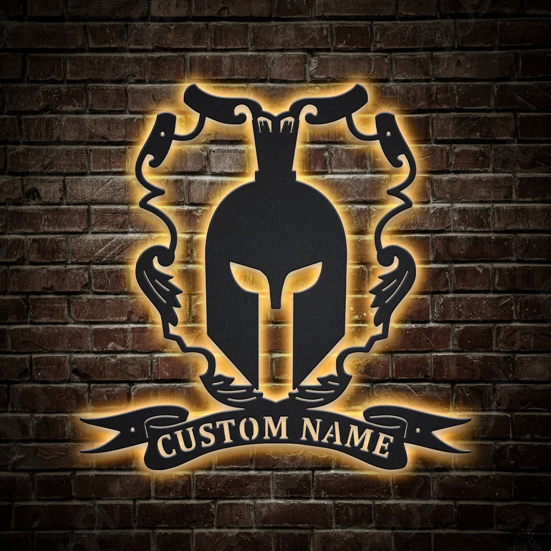 Knight Helmet Metal Wall Art LED Lights V2, Custom Spartan Warrior ...