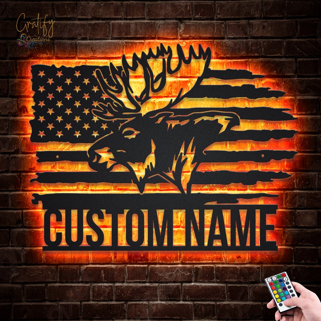 US Moose Metal Sign LED Lights V9, Custom US Moose Metal Sign, Moose ...
