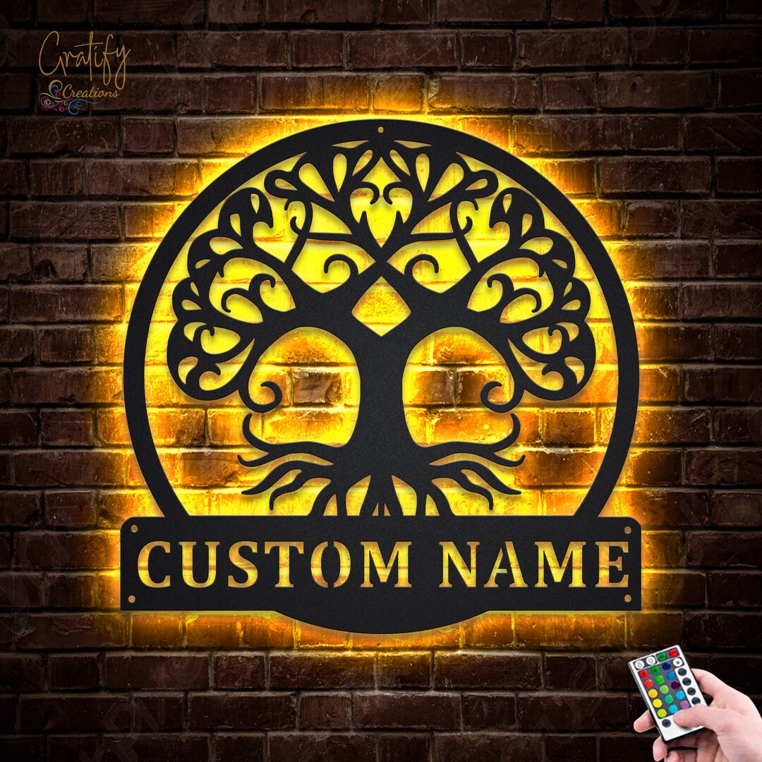 Roots Tree Family Metal Sign LED Lights V3, Custom Family Metal Signs ...