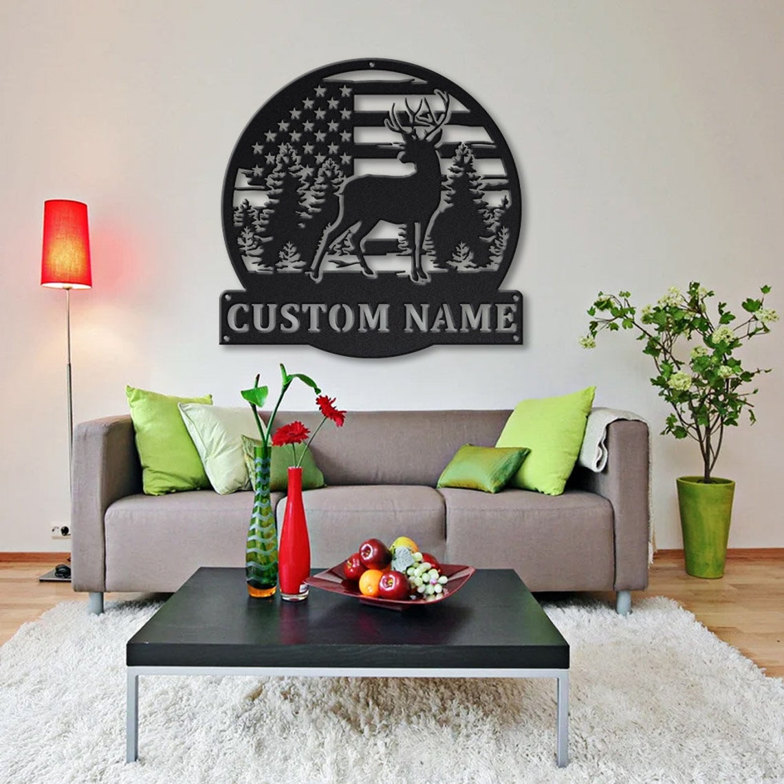 Custom USA Flag Deer Monogram Metal Sign Art, Personalized Deer Hunting ...