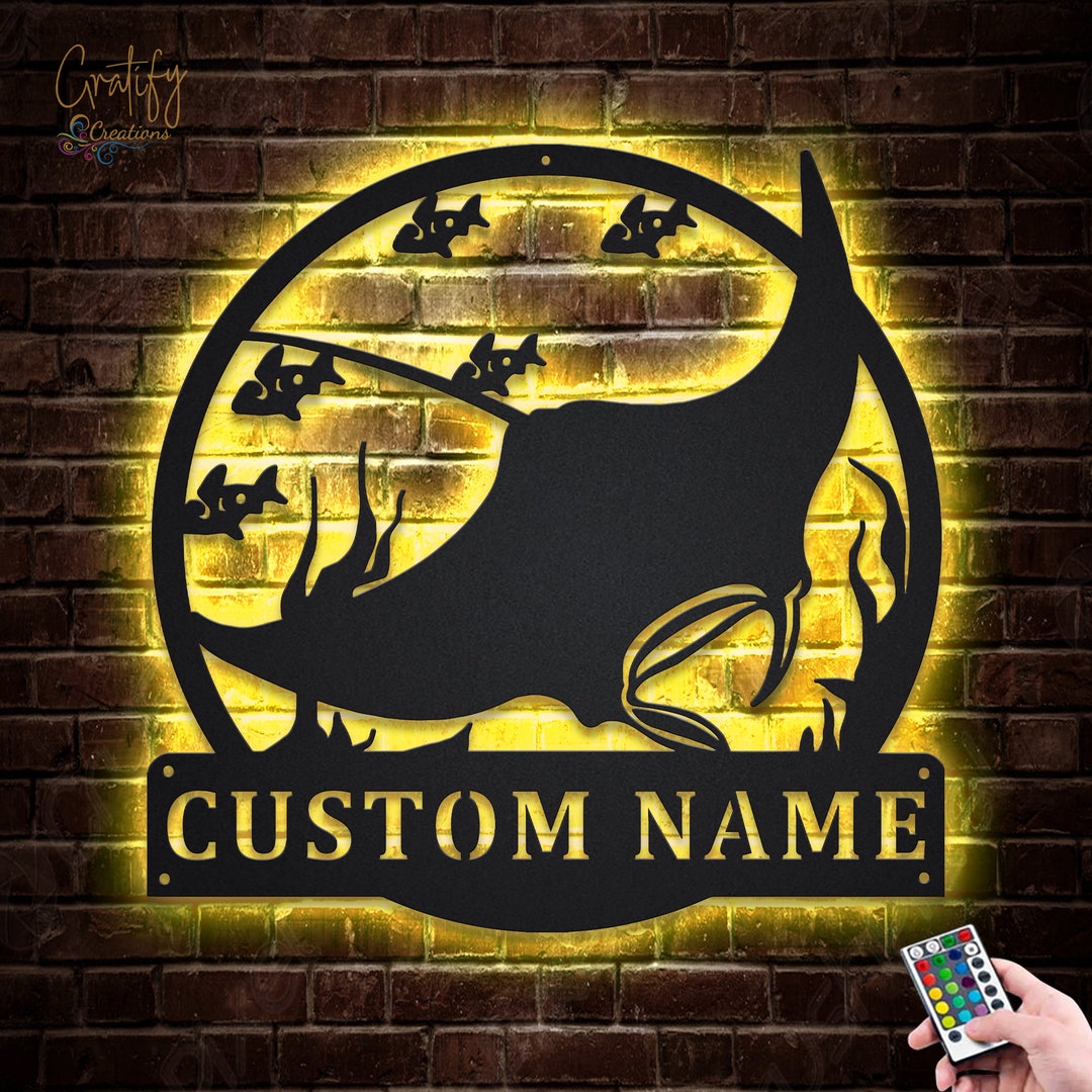 Manta Rays Metal Wall Art LED Lights, Custom Manta Rays Metal Sign ...