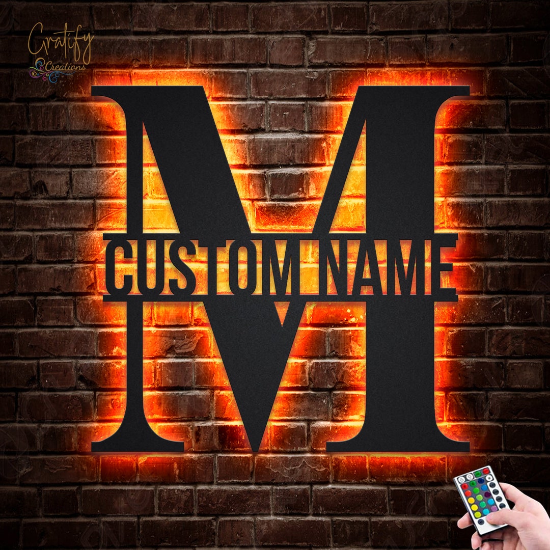 Alphabet M Metal Sign LED Lights, Custom Alphabet Metal Sign, Last Name ...