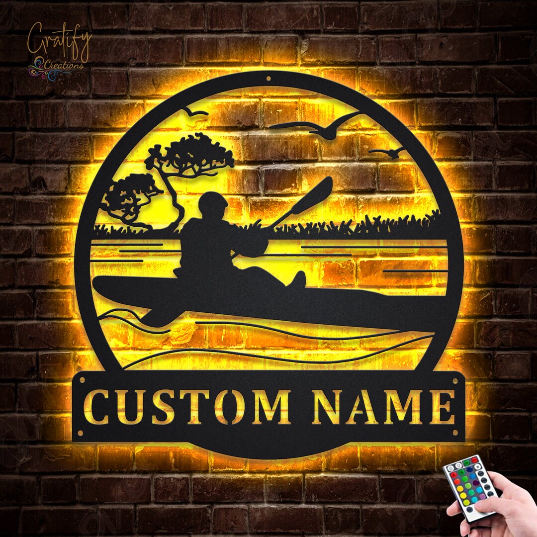 Canoe Kayak Sport Metal Sign LED Lights V3, Custom Canoe Kayak Metal ...