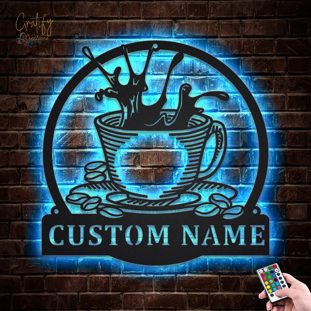 Coffee Metal Sign LED Lights V7, Custom Coffee Drink Hobbie Metal Signs ...