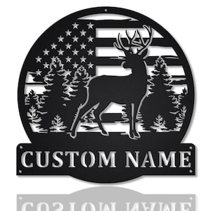 Custom USA Flag Deer Monogram Metal Sign Art, Personalized Deer Hunting ...