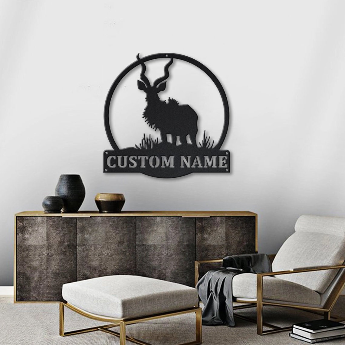 Kudu Animal Metal Wall Art LED Lights V2, Custom Kudu Animal Metal Sign ...
