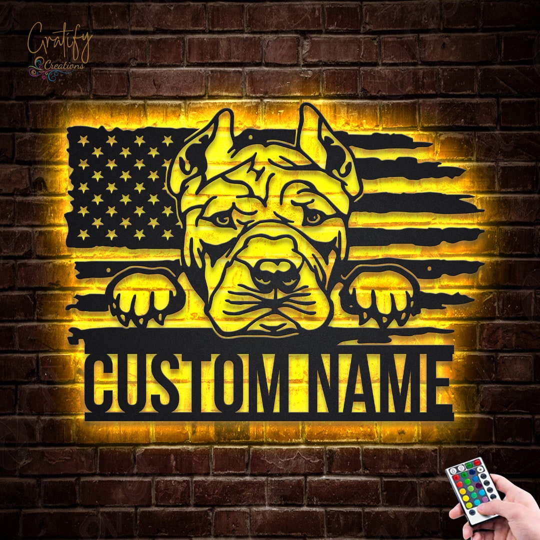 US American Bully Dog Metal Sign LED Lights Custom American Bully Metal ...