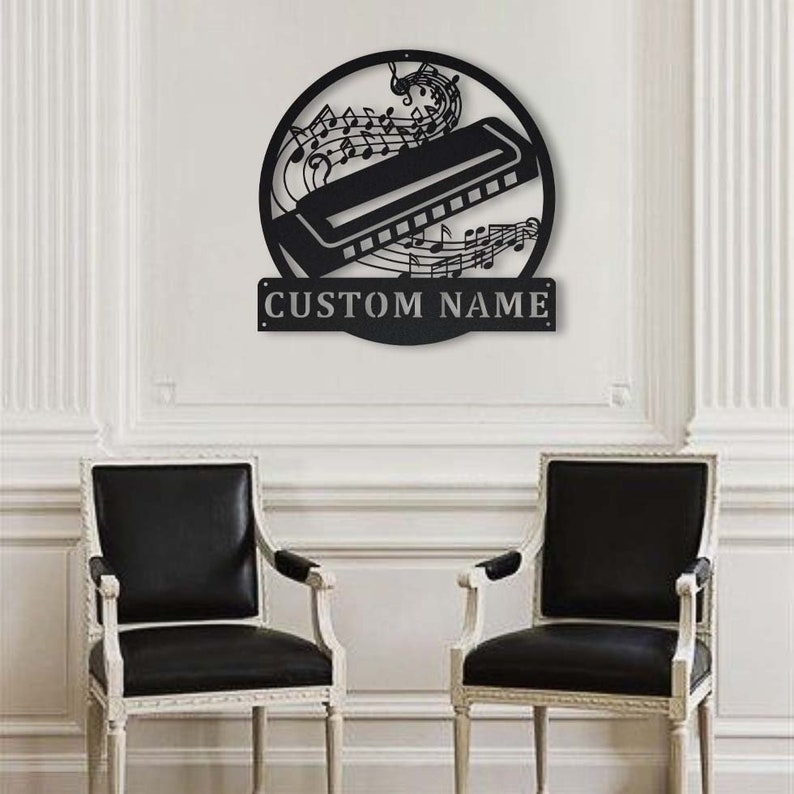 Harmonica Monogram Metal Sign Art, Custom Harmonica Metal Sign ...