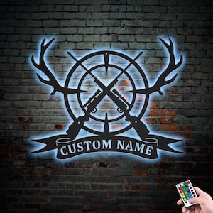 Deer Hunting Club Metal Sign LED Lights, Custom Deer Hunting Metal Wall ...