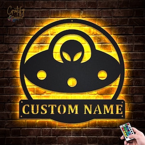 Ufos Alien Metal Wall Art LED Lights V4, Custom UFO Metal Sign ...