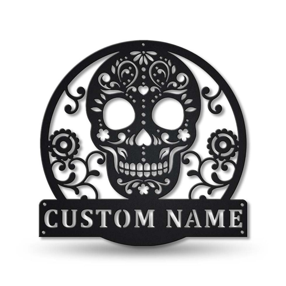 Custom Sugar Skull Metal Sign Art, Personalized Sugar Skull Monogram ...
