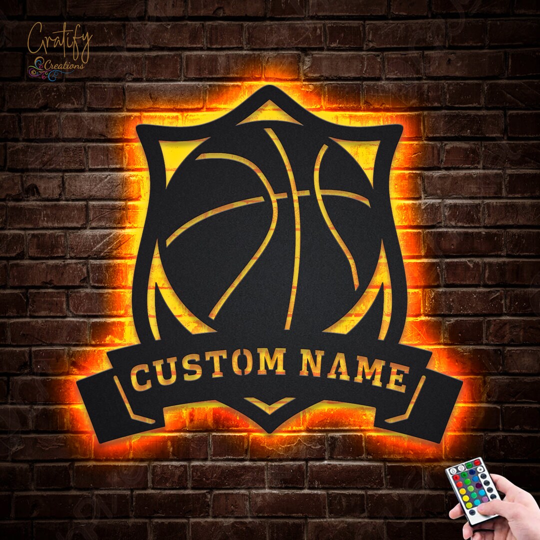 Basketball Monogram Metal Sign With LED Lights , Personalized ...