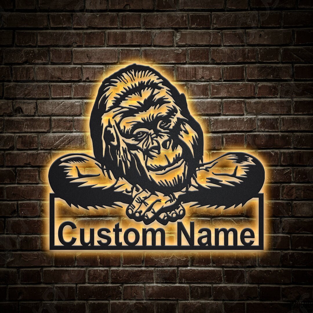 Gorilla Metal Sign With LED Lights, Custom Gorilla Wall Sign, Gorilla ...