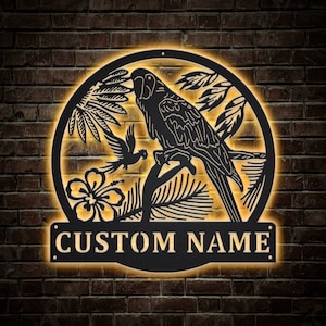 Macaw Bird Metal Sign LED Lights, Custom Macaw Bird Metal Sign, Macaw ...