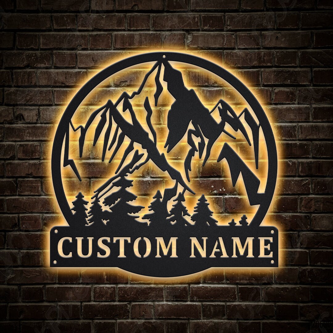 Mountains Metal Sign LED Lights V1, Custom Mountains Metal Signs ...