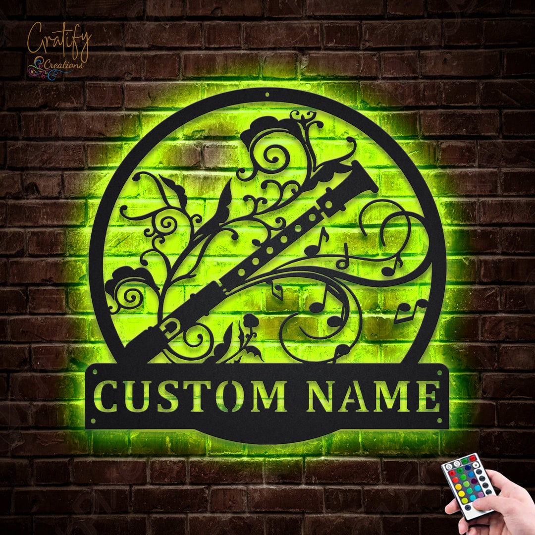 Recorder Music Metal Sign LED Lights, Custom Recorder Metal Sign ...