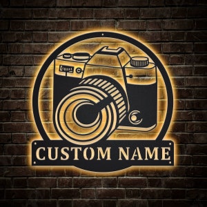 Camera Photography LED Metal Sign, Custom Neon Decor for Photographers ...