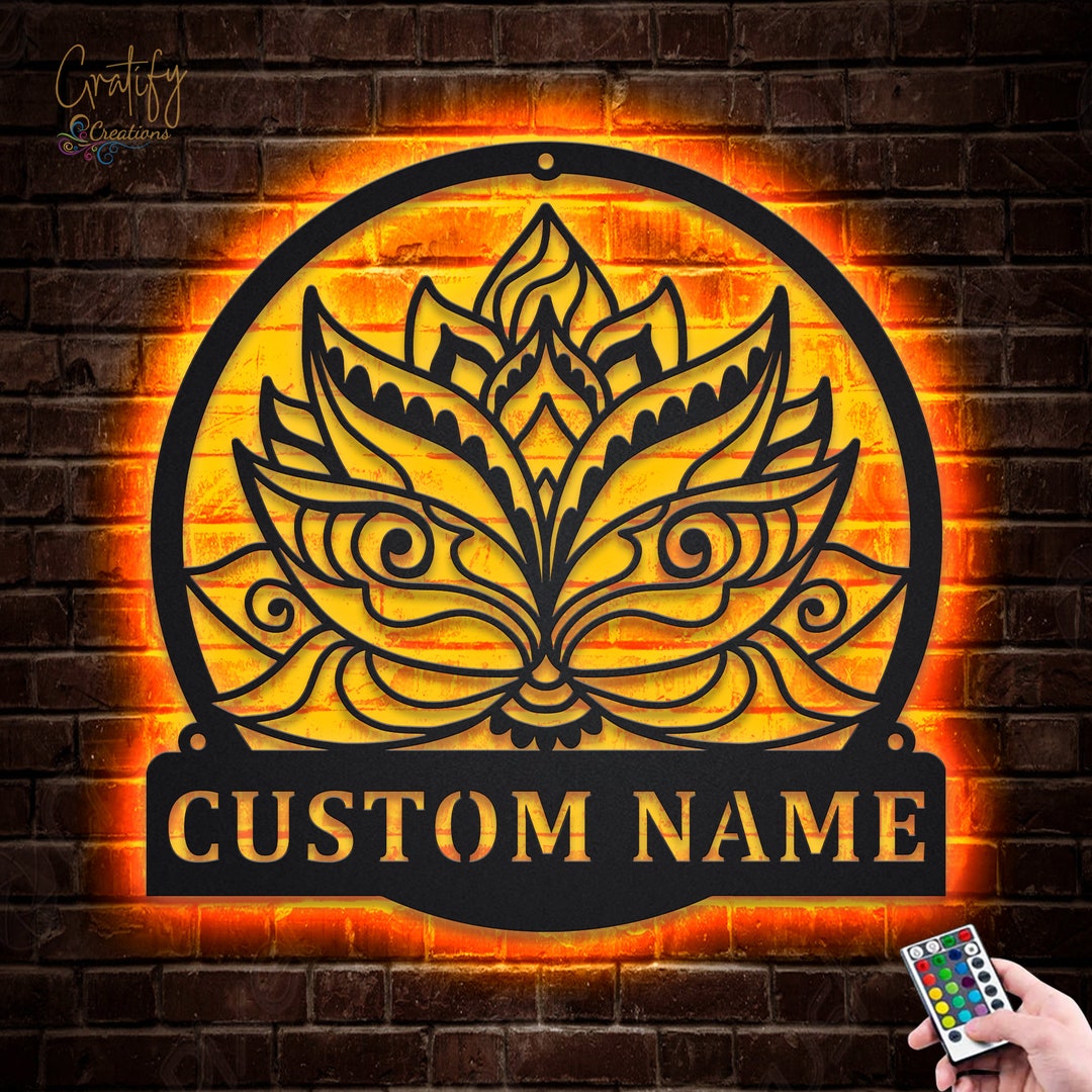 Lotus Flower Metal Sign LED Lights V7, Custom Flower Metal Sign, Flower ...