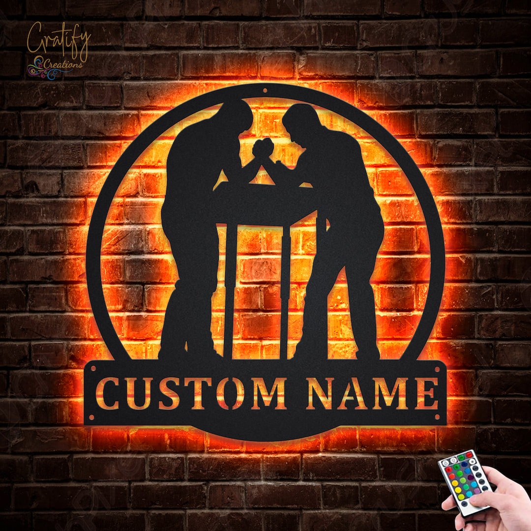Arm Wrestling Metal Wall Art LED Lights V3, Custom Arm Wrestling Metal ...