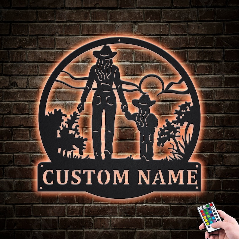 Custom Cowgirl and Daughter Metal Sign With LED Lights - Etsy