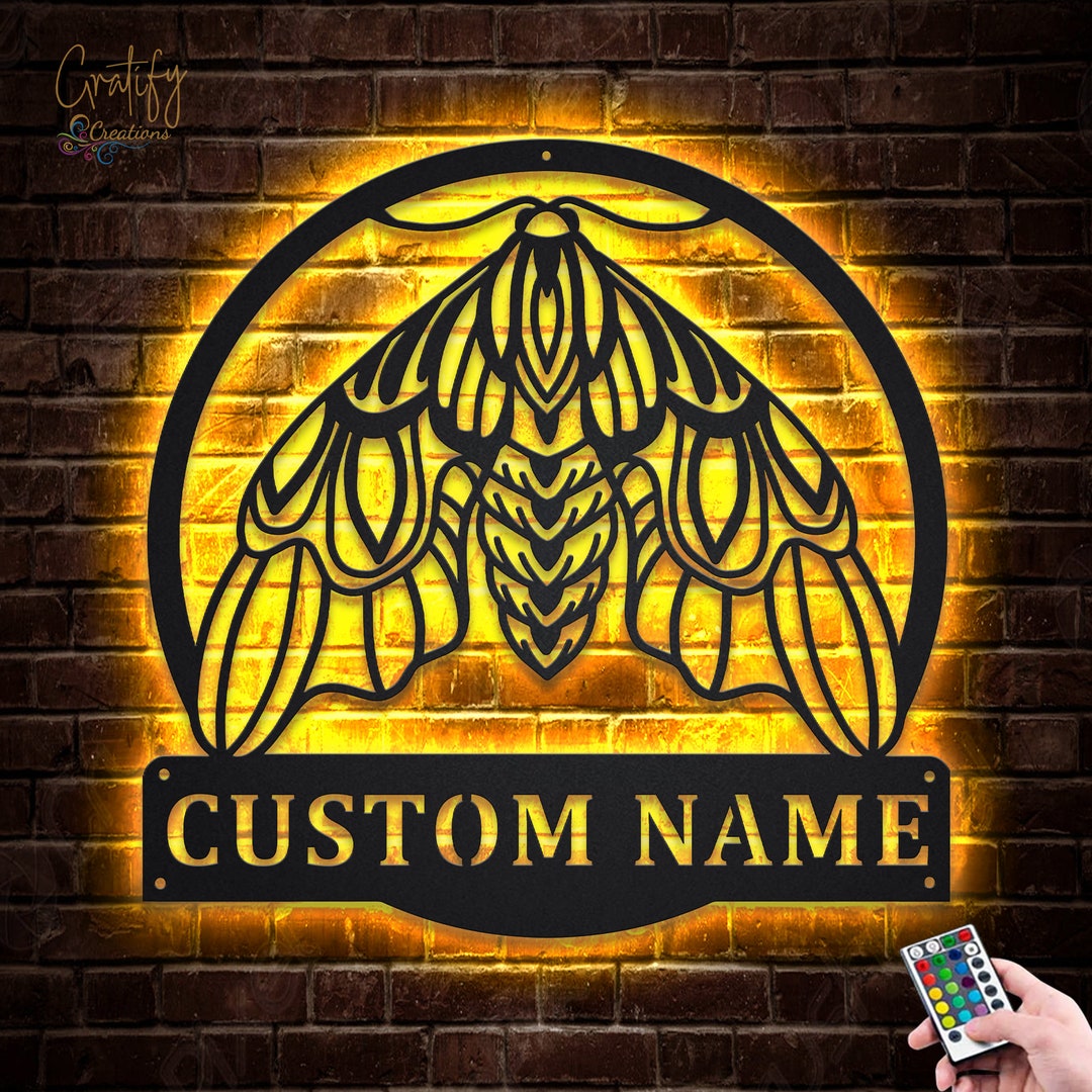 Moth Insects Metal Wall Art LED Light V5, Custom Butterfly Metal Sign ...