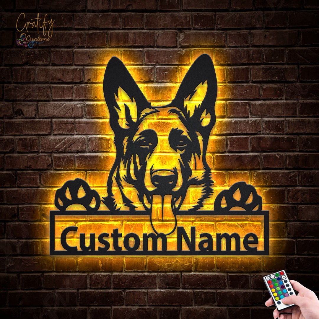 German Shepherd Dog Metal Sign With LED Lights, Custom German Shepherd ...