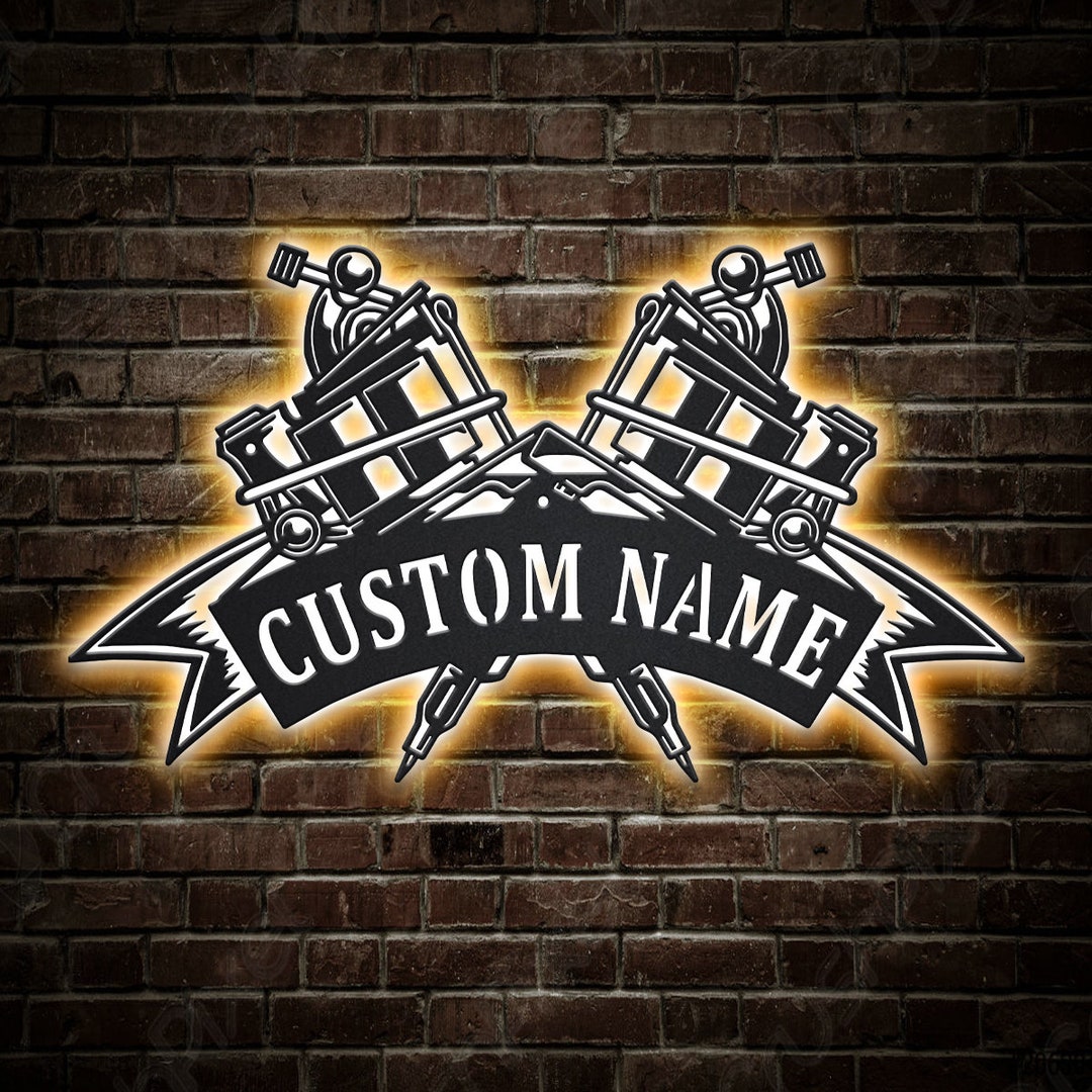 Custom Crossed Tattoo Machine Metal Sign With LED Lights - Etsy