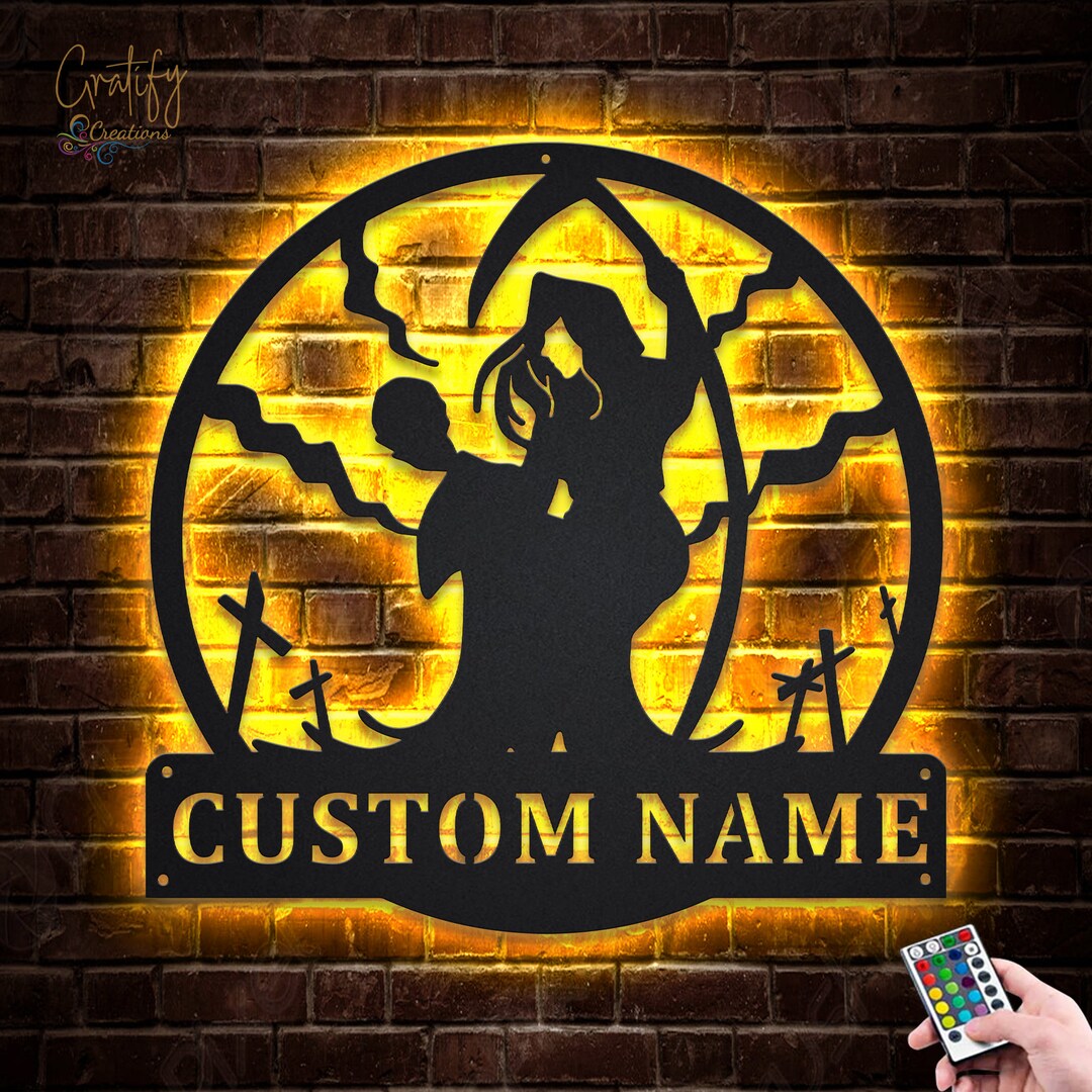 Grim Reaper Metal Wall Art LED Lights V1, Custom Grim Reaper Skull ...