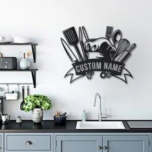 Chef Tools Metal Sign LED Lights, Custom Chef Kitchen Metal Signs ...