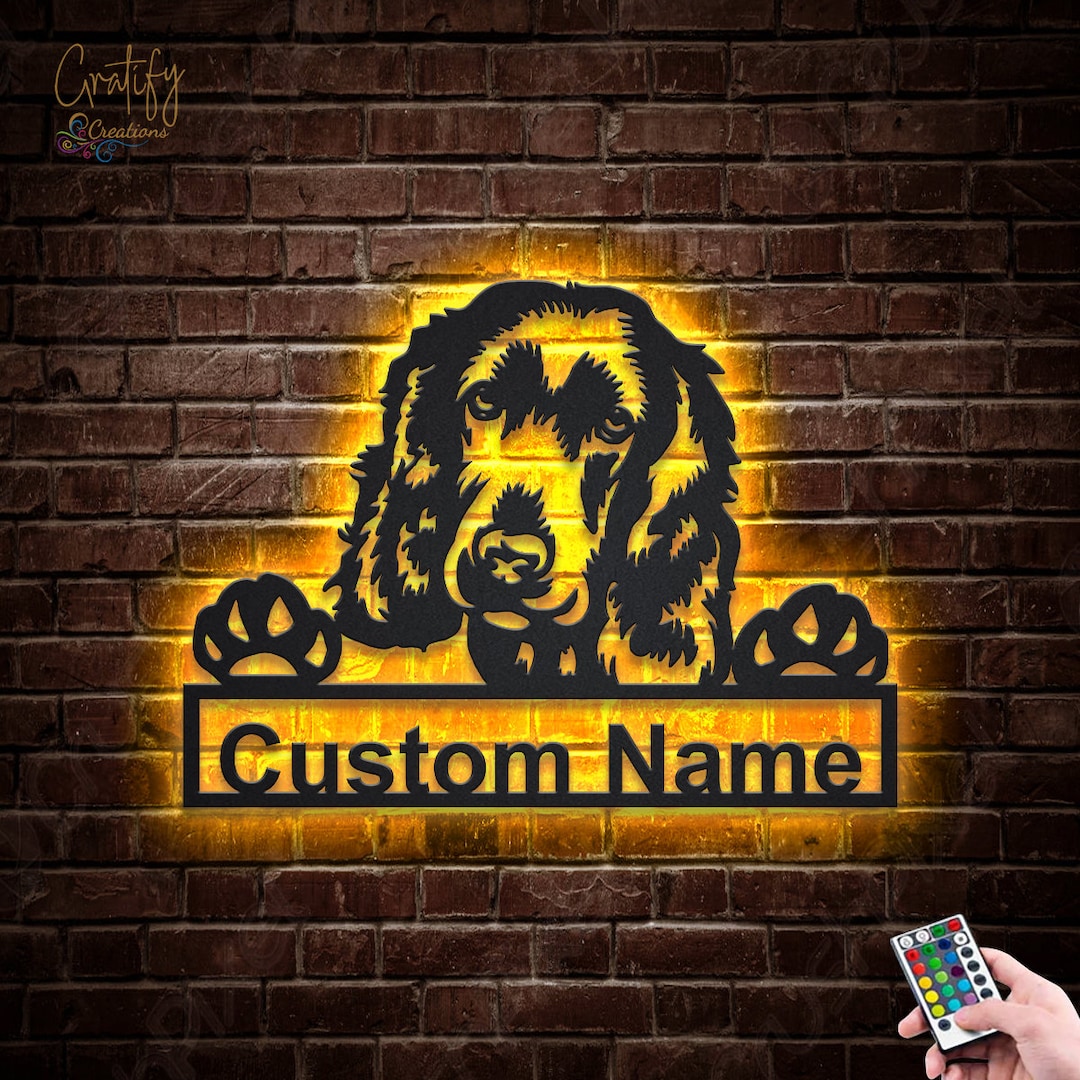 English Cocker Spaniel Dog Metal Sign LED Lights, Custom English Cocker ...