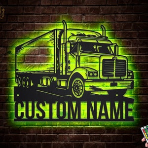 LED Custom Truck Driver Metal Wall Art Personalized 18 Wheeler Name ...